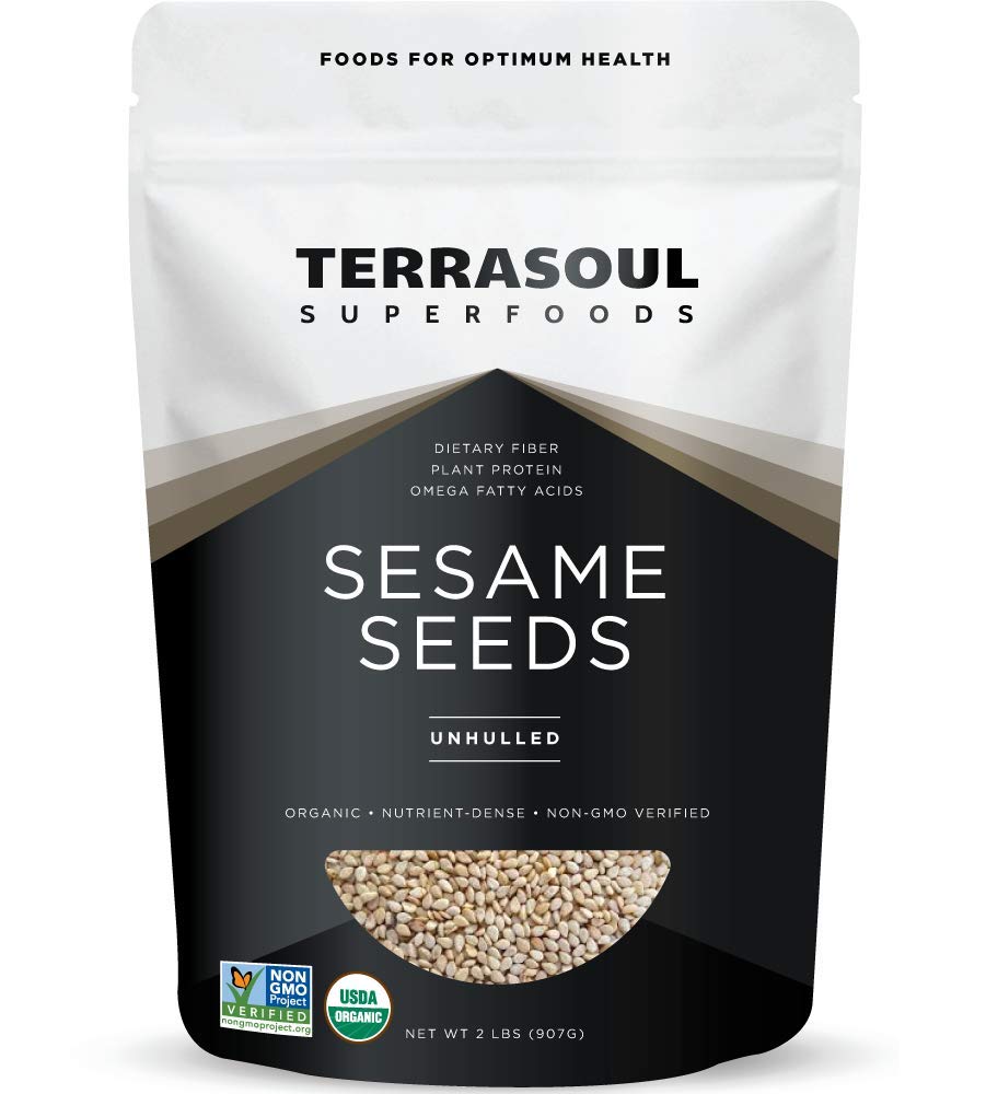 Terrasoul Superfoods Organic Unhulled Sesame Seeds, 2 Lbs, Nutty Crunch for Asian Dishes, Baking, and Homemade Tahini