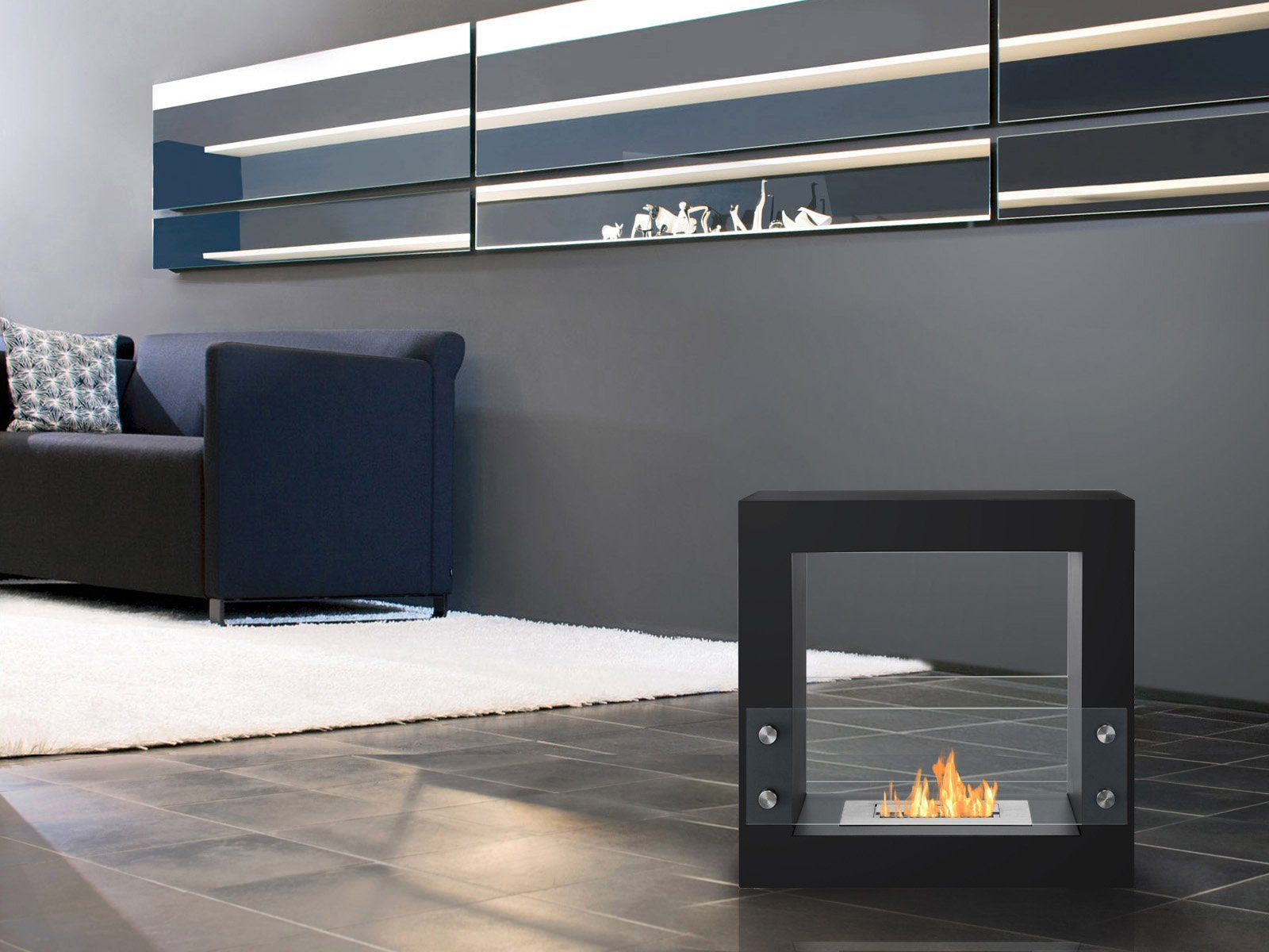 Freestanding Ventless Bio Ethanol Fireplace - Tectum Mini Black | Ignis