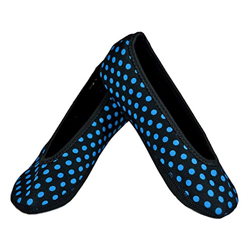 Nufoot Ballet Flats Women's Shoes Foldable & Flexible Flats Slipper Socks Travel Slippers & Exercise Shoes Dance Shoes Yoga Socks House Shoes Indoor Slippers Black with Blue Polka Dots Large