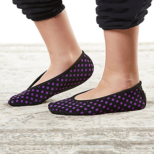 Nufoot Ballet Flats Women's Shoes Foldable & Flexible Flats Slipper Socks Travel Slippers & Exercise Shoes Dance Shoes Yoga Socks House Shoes Indoor Slippers Black with Purple Polka Dots Large