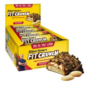 fitcrunch full size protein bars, designed by robert irvine, 6-layer baked bar, 6g of sugar, gluten free & soft cake core (peanut butter)