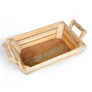 The Lucky Clover Trading Wood Crate Basket with Handles, Small Tray, Natural