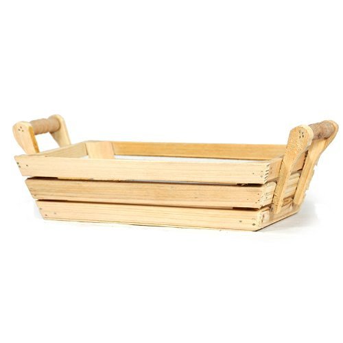 The Lucky Clover Trading Wood Crate Basket with Handles, Small Tray, Natural