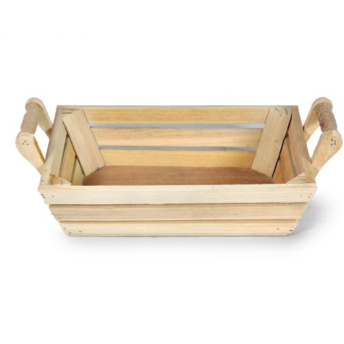 The Lucky Clover Trading Wood Crate Basket with Handles, Small Tray, Natural