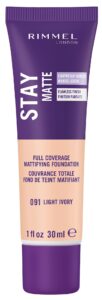 rimmel london stay matte liquid mousse - 091 light ivory - foundation, lightweight, shine control, oil-free, 1oz