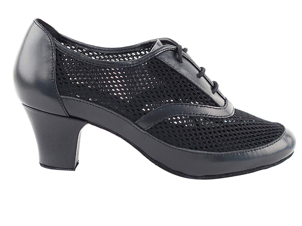 Very Fine Shoes Ladies' Practice & Cuban Heel Competitive Dancer Series CD1108 Black Leather (9.5)