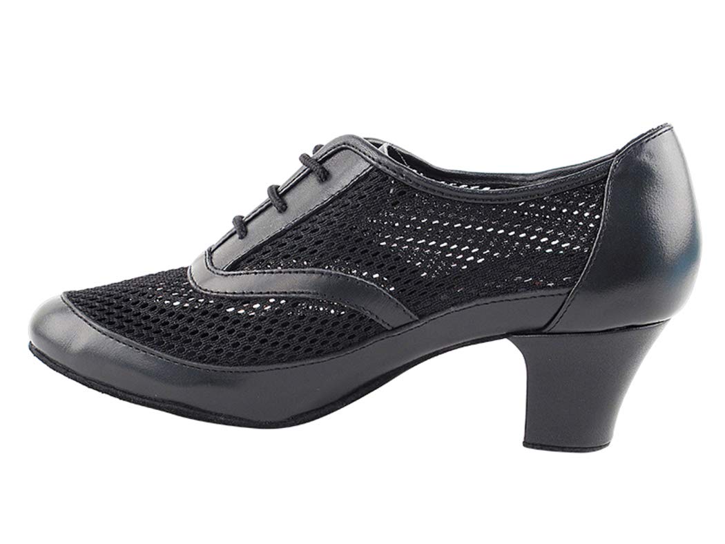 Very Fine Shoes Ladies' Practice & Cuban Heel Competitive Dancer Series CD1108 Black Leather (9.5)