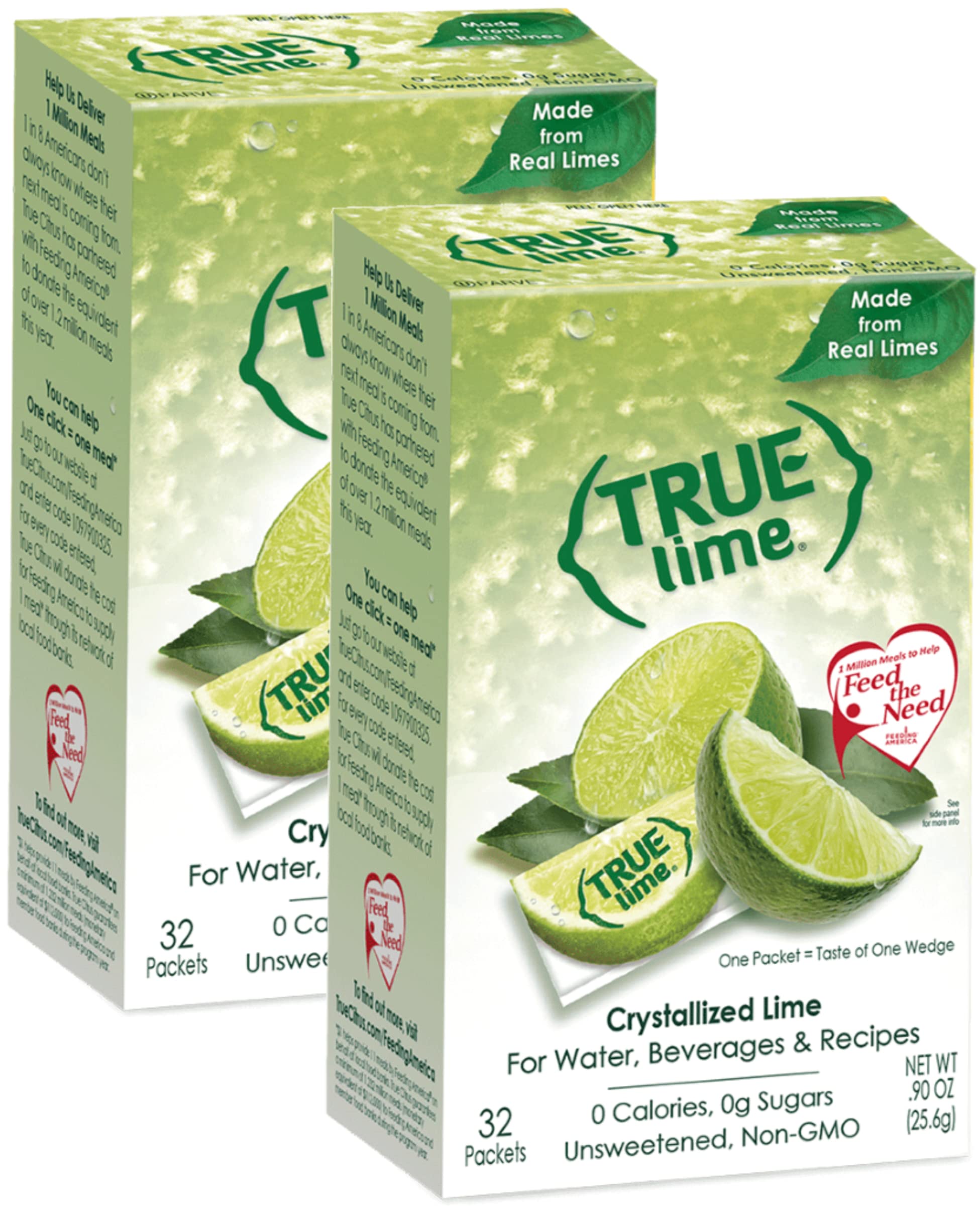 True Lime, Unsweetened Crystallized Lime Cream (Pack of 2 Boxes, Total 64 Individual Packets)