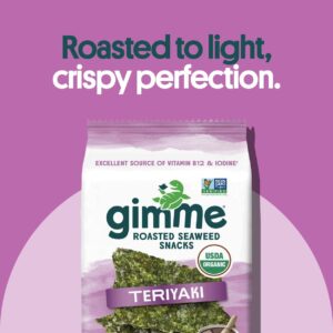 gimMe Organic Roasted Seaweed Sheets - Teriyaki - 12 Count Sharing Packs - Keto, Vegan, Gluten Free -Great Source of Iodine and Omega 3’s - Healthy On-The-Go Snack for Kids & Adults