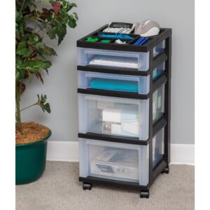 Office Depot Medium Plastic Storage Cart, 4 Drawers, 26 7/16in.H x 12 1/16in.W x 14 1/4in.D, Black, 116813