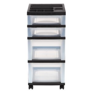 Office Depot Medium Plastic Storage Cart, 4 Drawers, 26 7/16in.H x 12 1/16in.W x 14 1/4in.D, Black, 116813