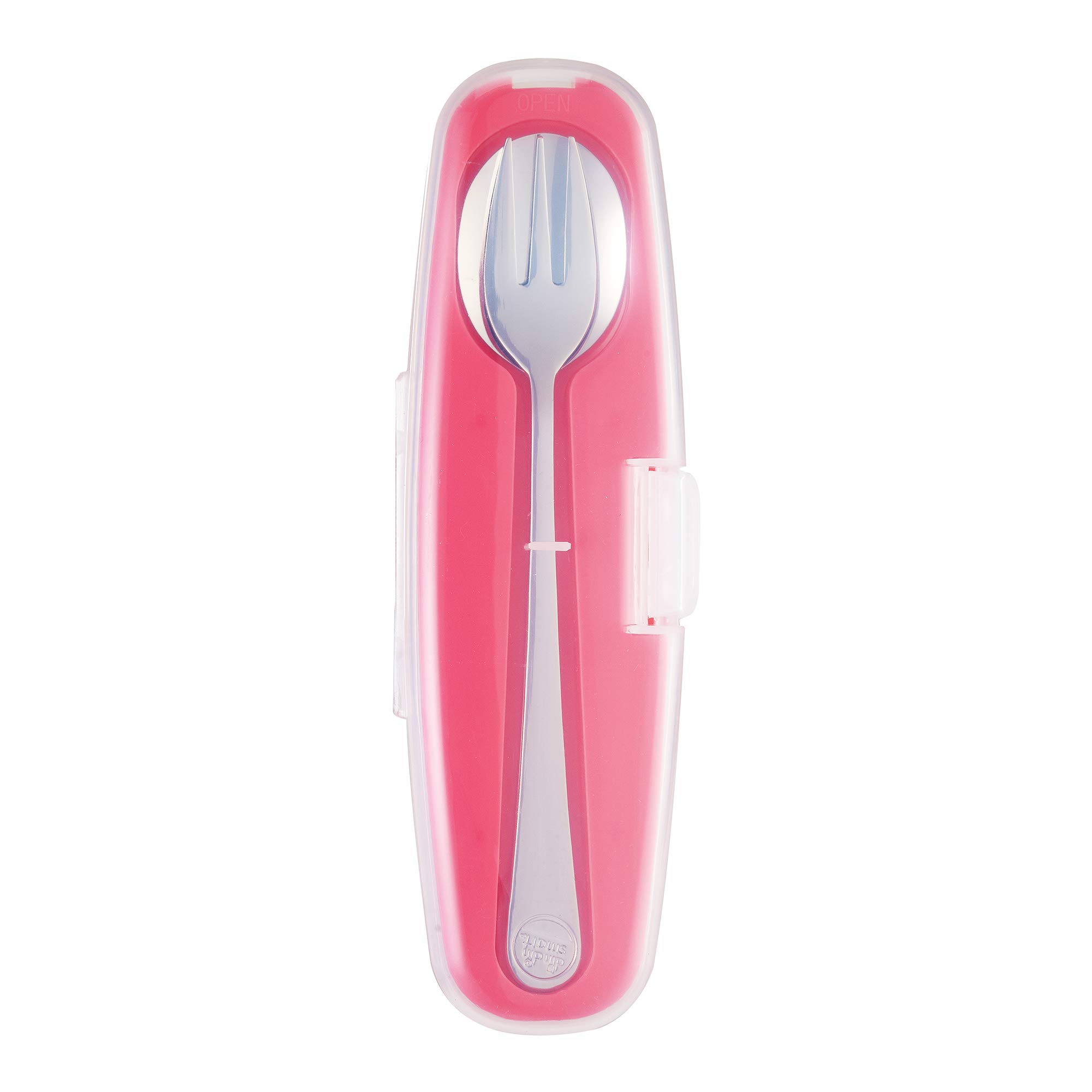 Innobaby Din Din Smart Stainless Steel Spoon and Fork with Carrying Case. Utensil Set for Kids and Toddlers. BPA Free. Pink. (DS-SSF02)