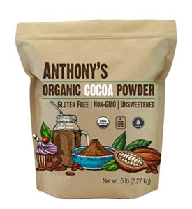 anthony's organic raw cocoa powder, 5 lb, batch tested and verified gluten free & non gmo