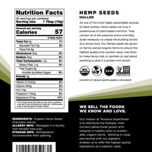 Terrasoul Superfoods Organic Hemp Seeds, 16 Oz, Versatile Superfood for Smoothies, Salads, and Grain-Free Toppings