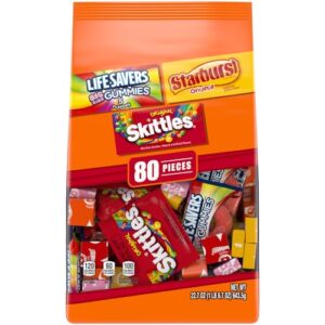 skittles, starburst & life savers fun size variety pack summer chewy candy assortment, 22.7 oz, 80 piece bulk candy bag