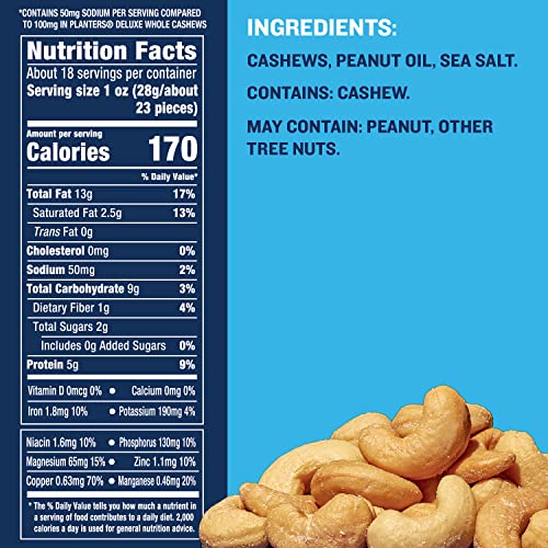 Planters Lightly Salted Deluxe Whole Cashews (1lb 2.25oz Canister)