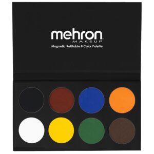 mehron makeup paradise makeup aq 8 color basic palette | magnetic refillable body paint & face paint palette | professional water activated makeup for costumes, sfx, halloween, & cosplay