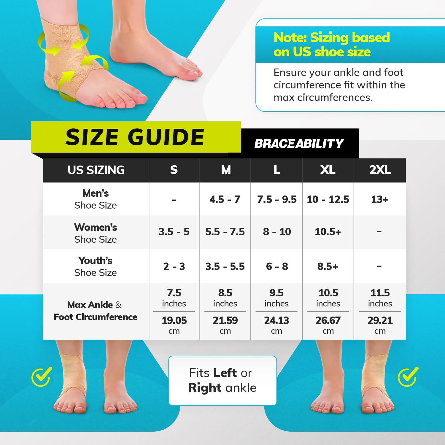 BraceAbility Elastic Ankle Support Brace - Youth Slip on Foot and Ankle Compression Sleeve for Gymnastics, Dance, Kids, Sports, Running, and Sprained Ankle Swelling for Boys and Girls (S)