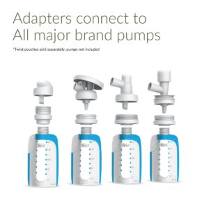 Kiinde Twist Milk Storage Bag Breast Pump and Baby Bottle Direct Pump Adapter Kit for All Major Breast Pump Brands, Leak-Free, Transfer-Free Pumping Directly Into Bag, Multi-Pack