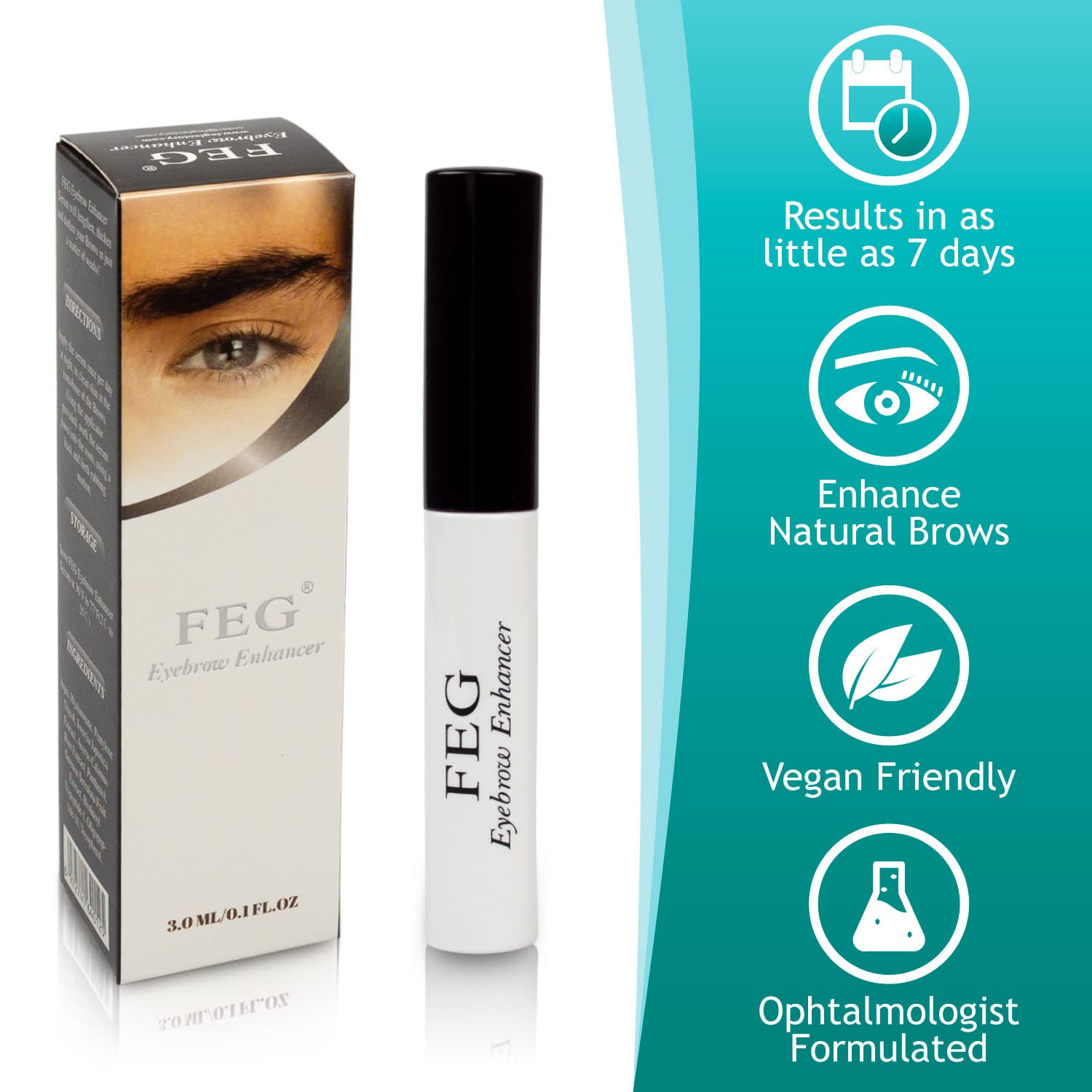 FEG Eyebrow Eye Brow Growth Length Thickness Darkness Enhancer Serum 100% Natural