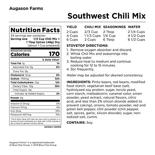 Augason Farms Southwest Chili Mix Net wt. 3 lbs 10 oz (1.65 kg)