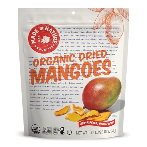 Made in Nature Organic Dried Mangoes, Non-GMO, Gluten Free, Unsulfured, Vegan Snack, 28oz (Pack of 1), Packaging May Vary