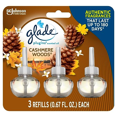 Glade PlugIns Refills Air Freshener, Scented and Essential Oils for Home and Bathroom, Cashmere Woods, 2.01 Fl Oz, 3 Count