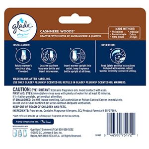 Glade PlugIns Refills Air Freshener, Scented and Essential Oils for Home and Bathroom, Cashmere Woods, 2.01 Fl Oz, 3 Count