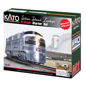 kato usa model train products n cb&q streak zephyr unitrack starter set, silver