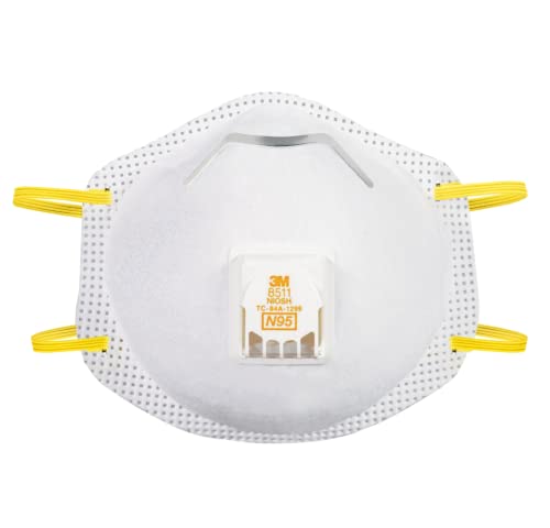 3M 8511 Sanding And Fiberglass N95 Cool Flow Valved Respirator, NIOSH-Approved, Relief From Dusts And Certain Particles During Sanding, Pollen, Mold Spores, Dust Particles, 5-Pack