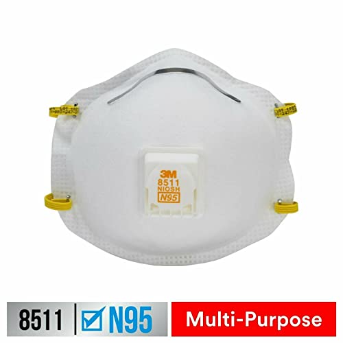 3M 8511 Sanding And Fiberglass N95 Cool Flow Valved Respirator, NIOSH-Approved, Relief From Dusts And Certain Particles During Sanding, Pollen, Mold Spores, Dust Particles, 5-Pack