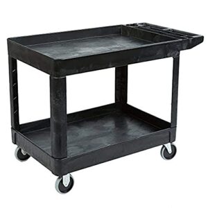 rubbermaid commercial products 2-shelf utility/service cart, medium, lipped shelves, storage handle, 500 lbs. capacity, for warehouse/garage/cleaning/manufacturing (fg452089bla) ,black