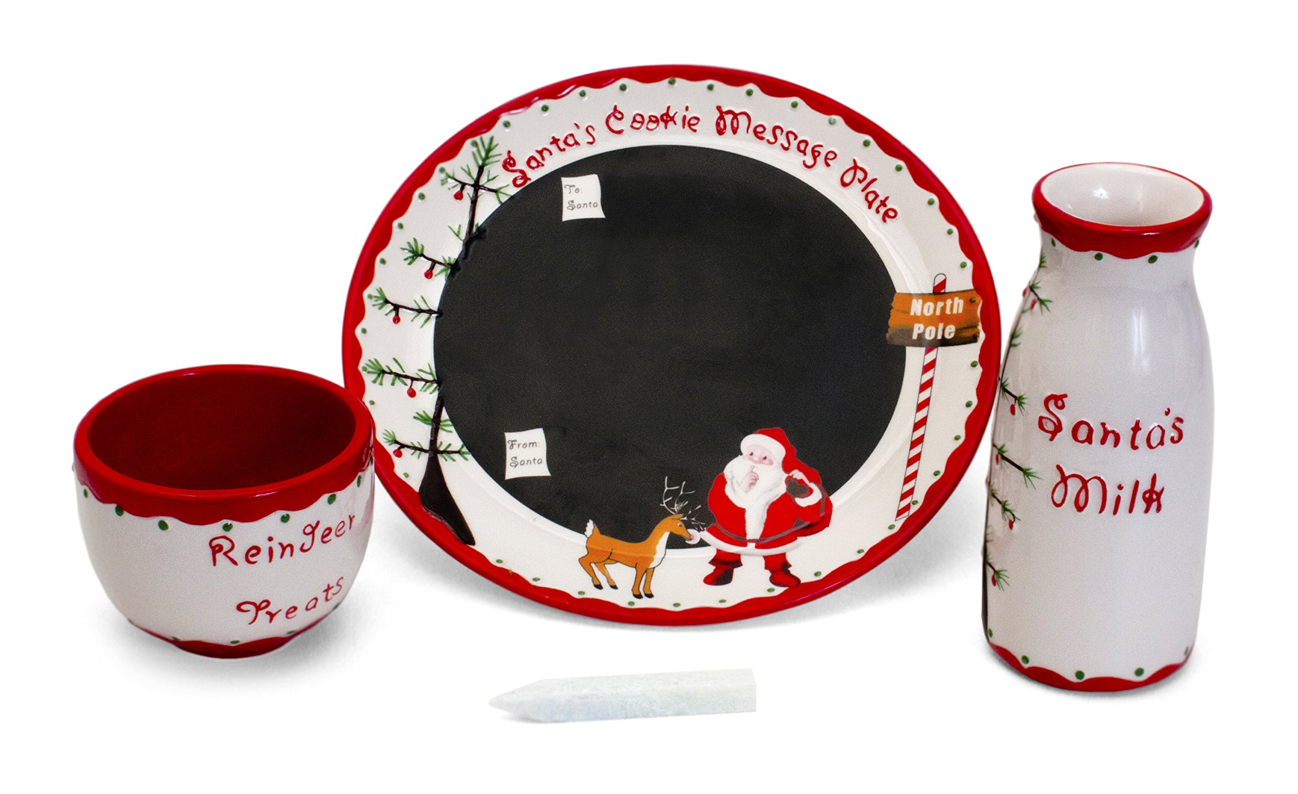 Child to Cherish Santa's Message Plate Set, Santa Cookie Plate, Santa Milk jar, and Reindeer Treat Bowl