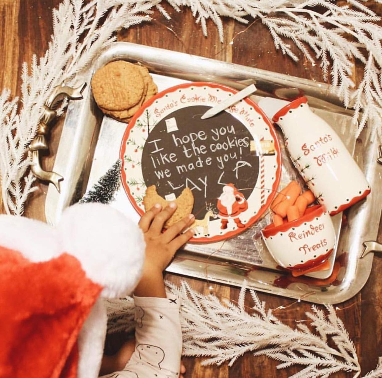 Child to Cherish Santa's Message Plate Set, Santa Cookie Plate, Santa Milk jar, and Reindeer Treat Bowl