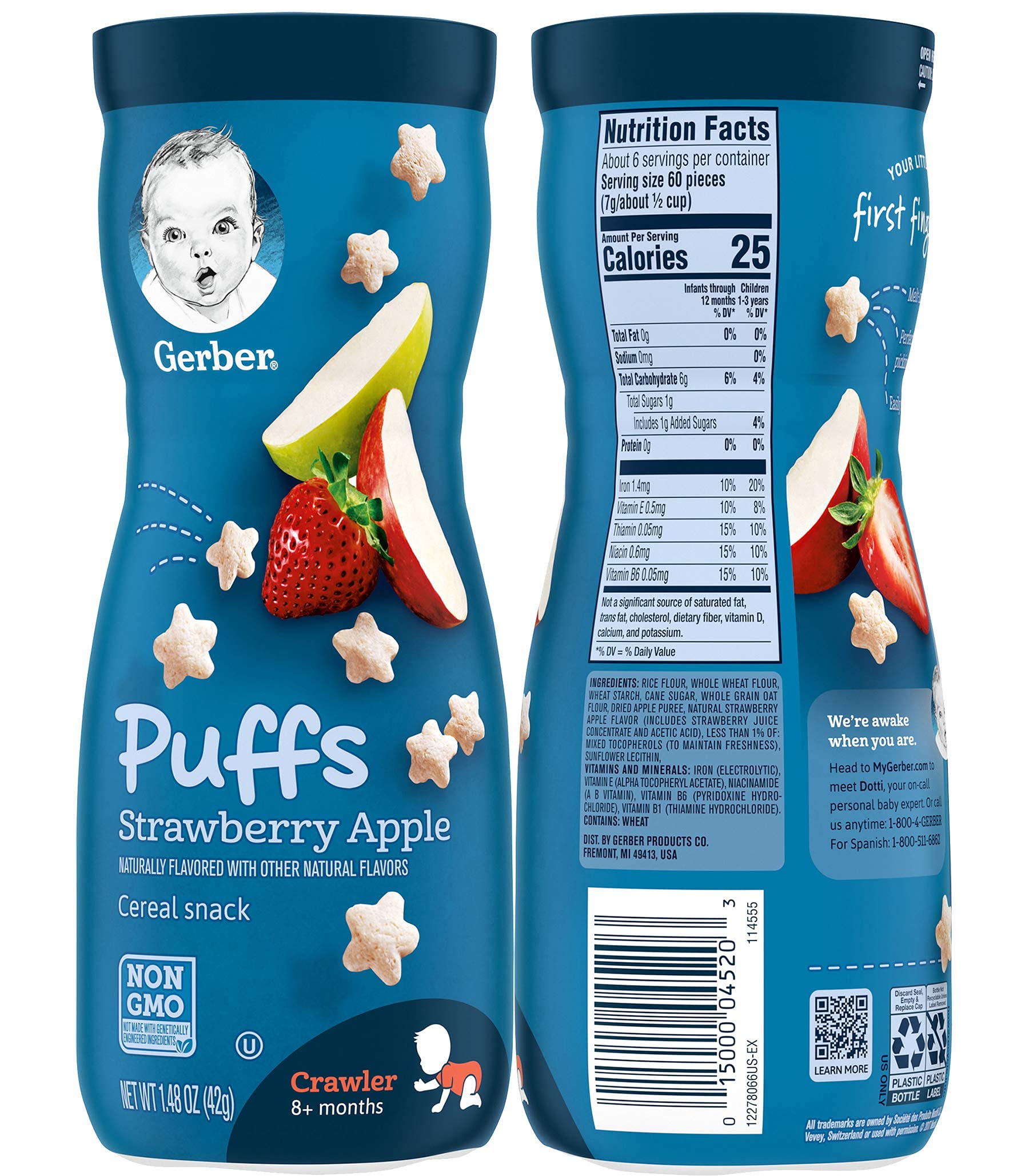 Gerber Graduates Puffs Cereal Snack Variety Pack - Blueberry, Strawberry-Apple, Sweet Potato 1.48 Ounce (Variety Pack of 3)