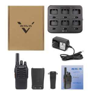 Case of 6,Retevis H-777 Walkie Talkies for Adults Long Range, Rechargeable Two-Way Radios,with 6-Way Multi Unit Charger,Flashlight Handheld Business 2 Way Radios