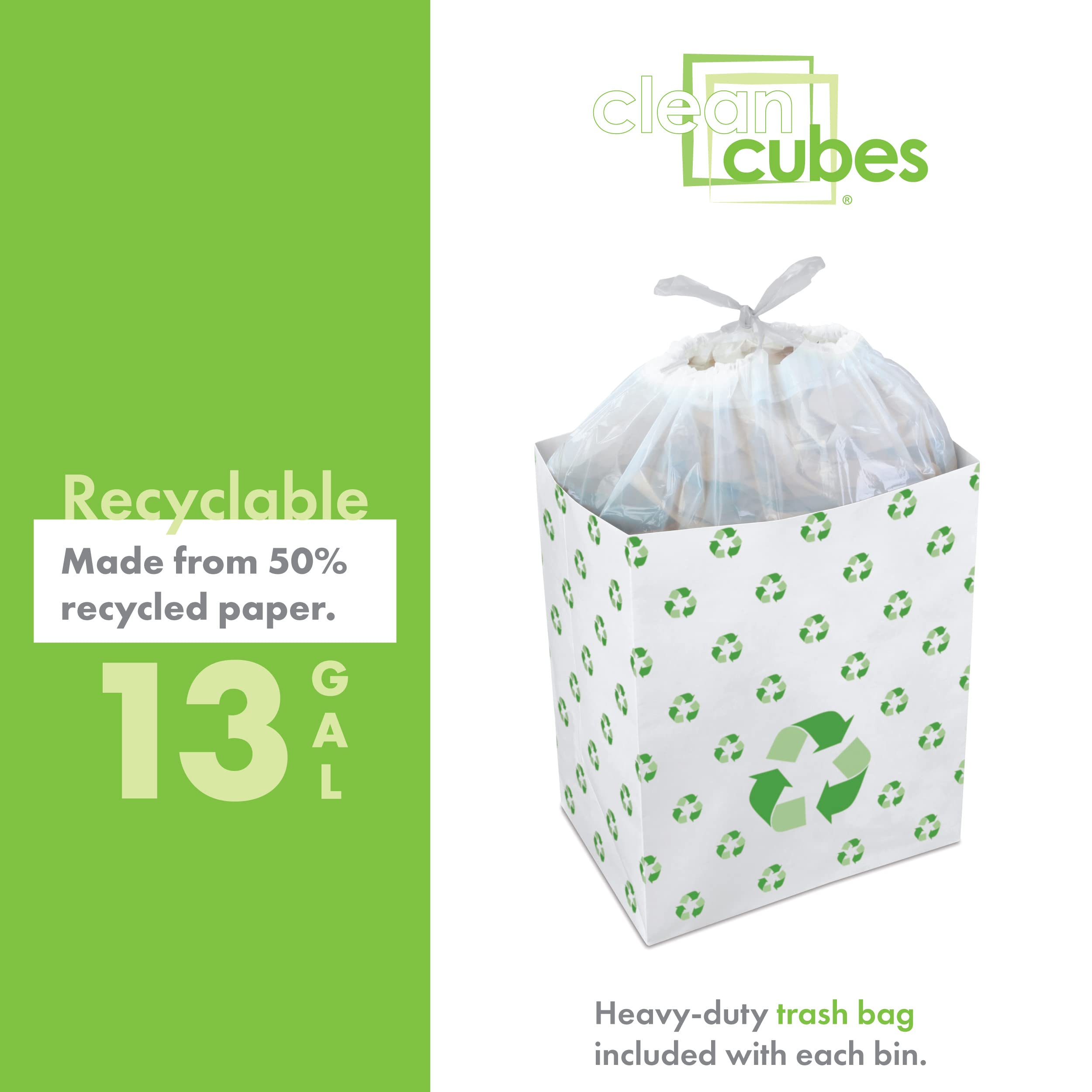 Clean Cubes 13 Gallon Disposable Trash Cans (3-Pack). Reusable Garbage and Recycling Bins for Parties, Events, and More (Recycle - 18" Tall x 14" Wide 10" Deep)