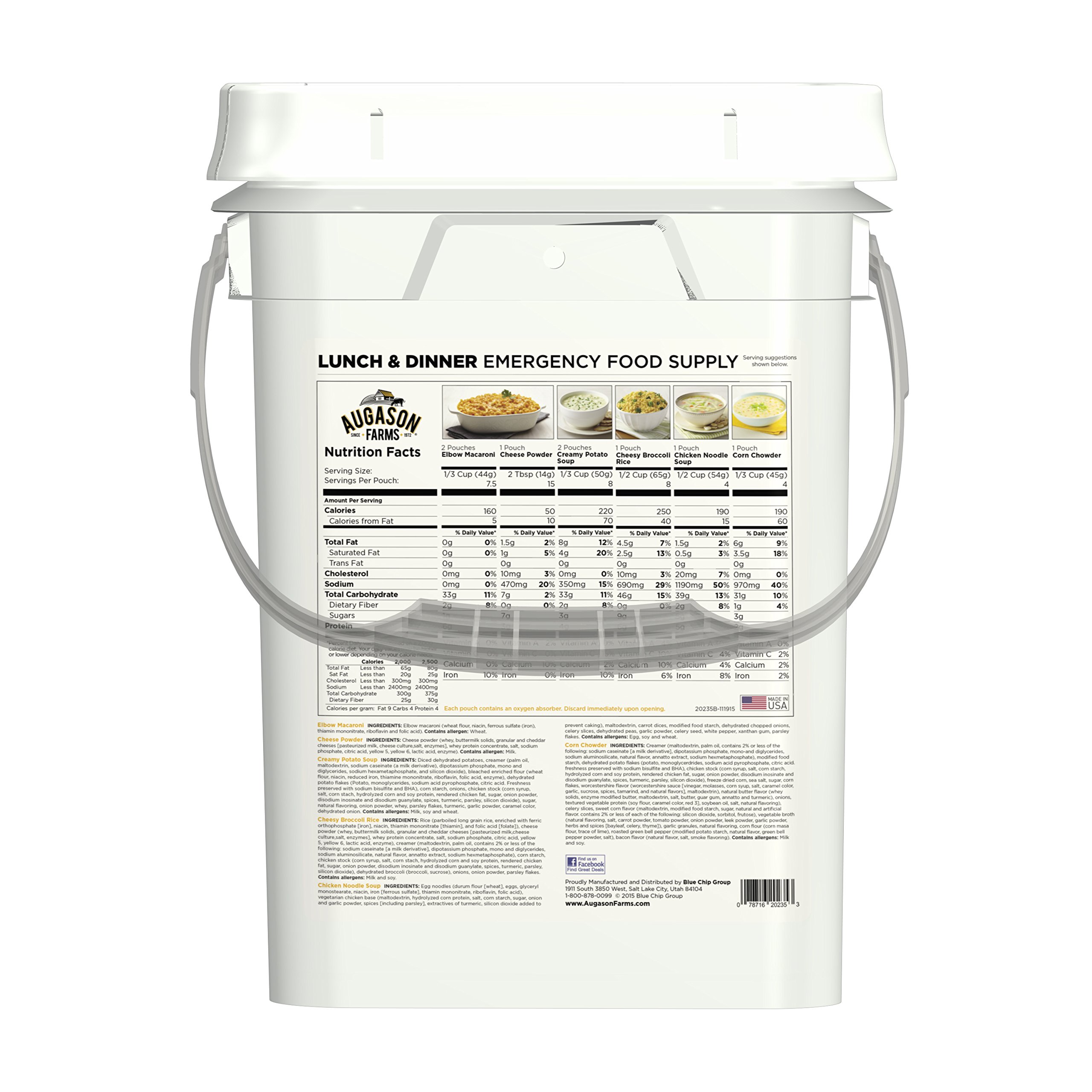 Augason Farms Lunch and Dinner Variety Pail Emergency Food Supply 4-Gallon Pail