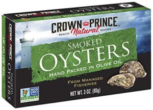 crown prince natural smoked oysters in pure olive oil, 3-ounce cans (pack of 18)