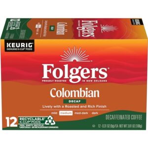 folgers colombian decaf medium roast coffee, 72 keurig k-cup pods