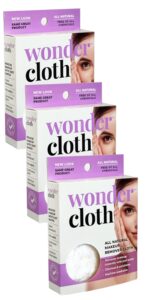 wonder cloth (pack of 3) - all natural make-up remover cloth, removes makeup instantly with just water, cleanses and exfoliates, machine washable