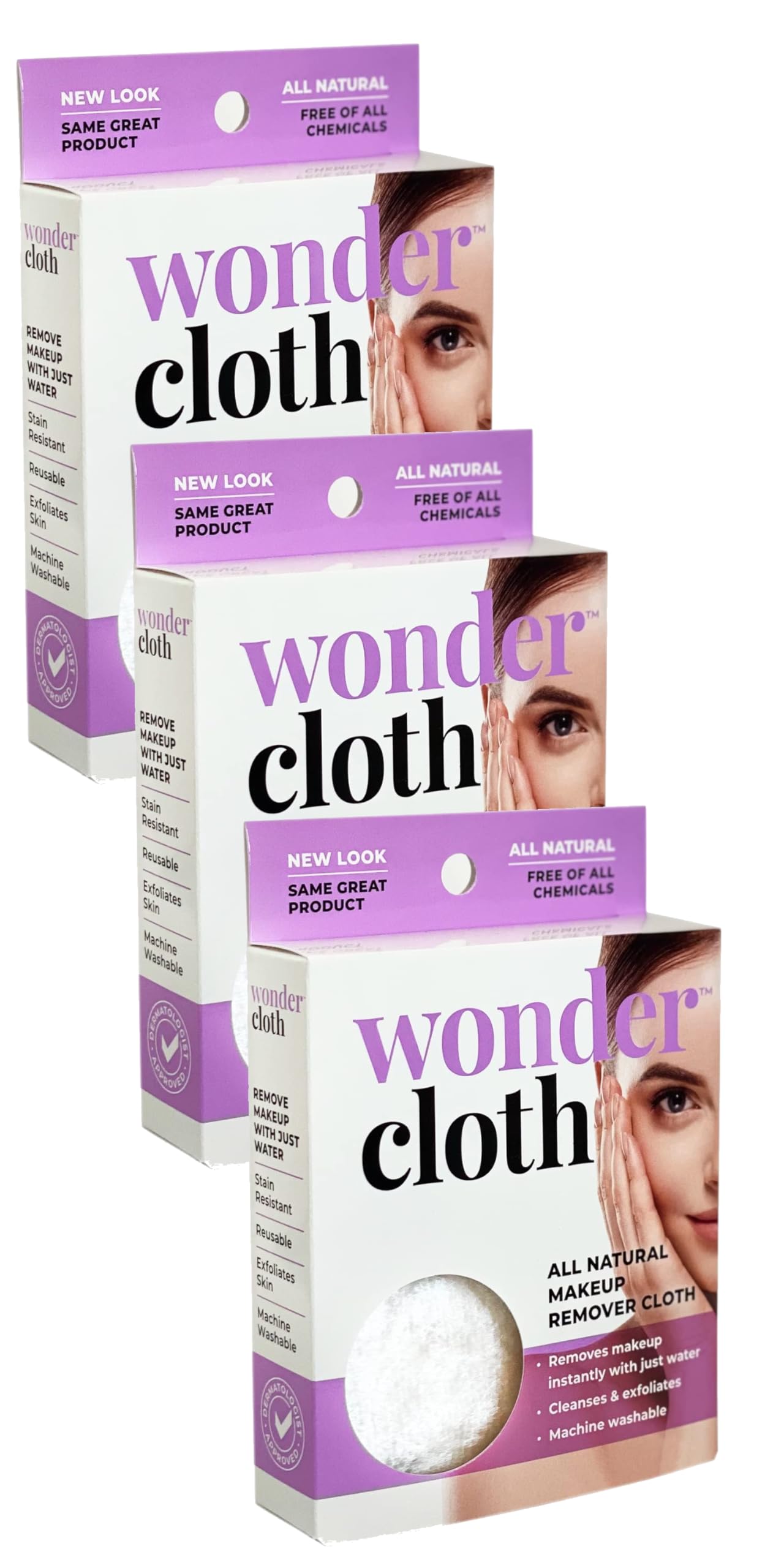 Wonder Cloth (Pack of 3) - All Natural Make-Up Remover Cloth, Removes Makeup Instantly with Just Water, Cleanses and Exfoliates, Machine Washable