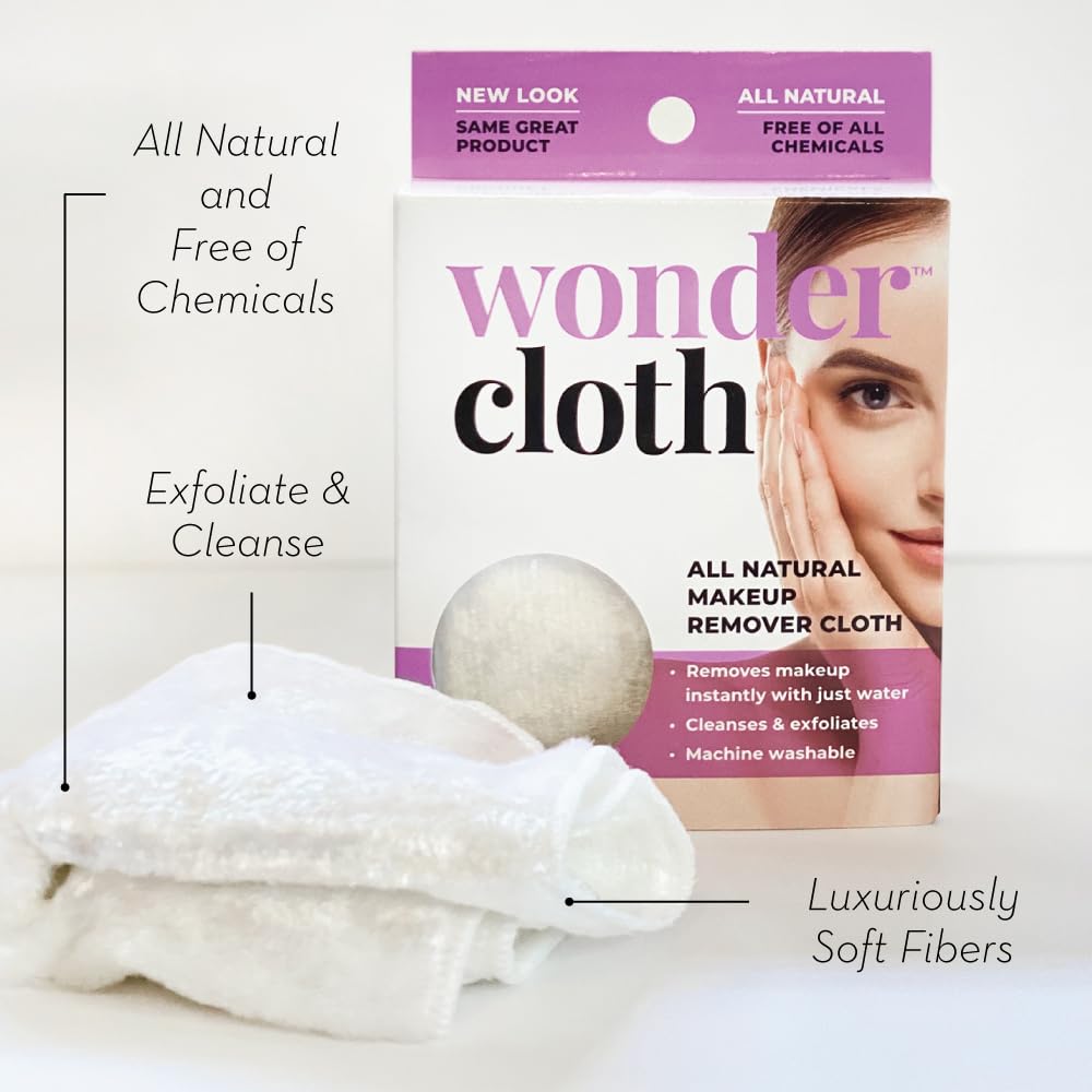 Wonder Cloth (Pack of 3) - All Natural Make-Up Remover Cloth, Removes Makeup Instantly with Just Water, Cleanses and Exfoliates, Machine Washable