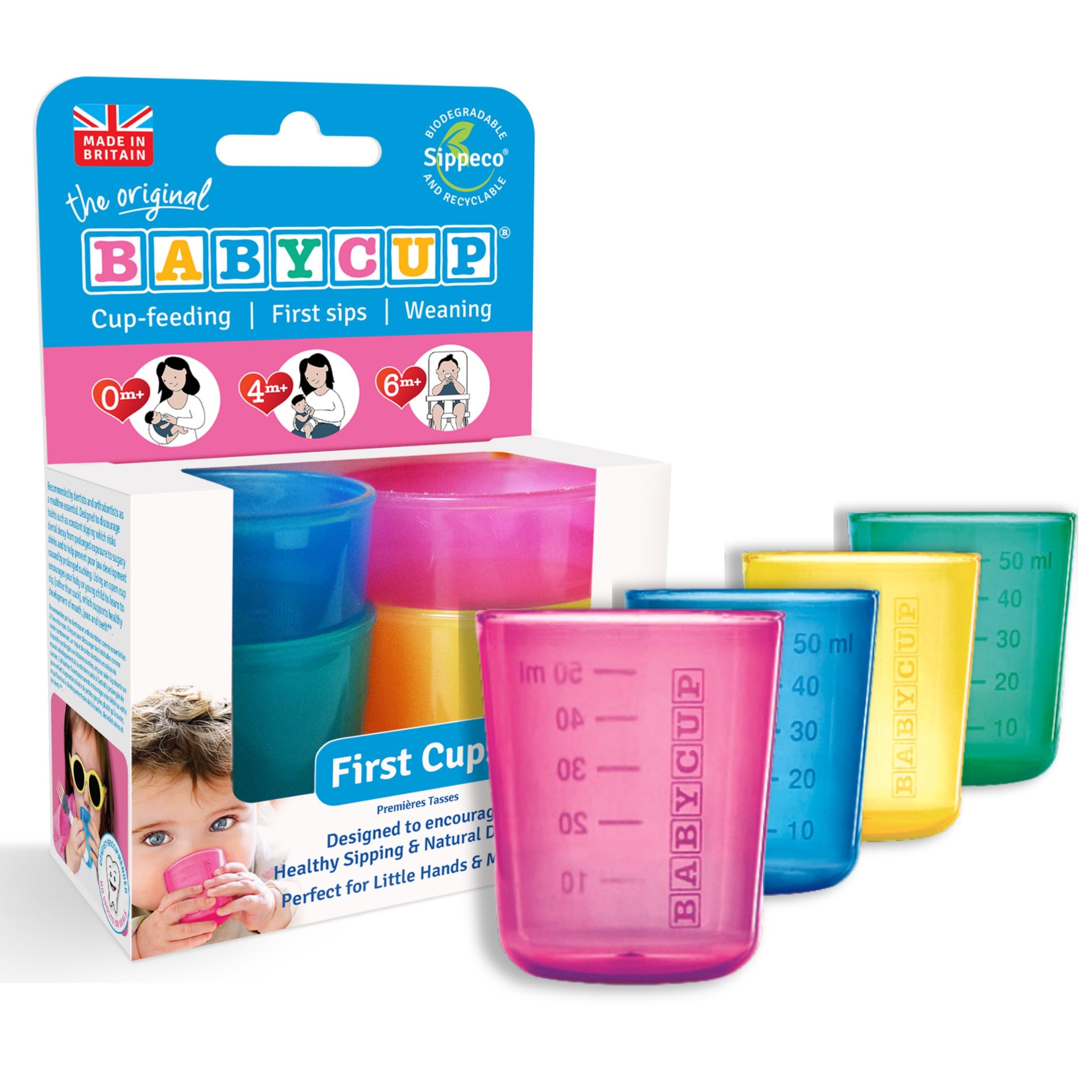 Babycup Sippeco Mini Open Baby Cup - Perfect for Baby Led Weaning, First Sips and Toddler Training - 50ml Sippy Cup, BPA Free, Approved by Oral Health Foundation - Suitable from 4+ Months