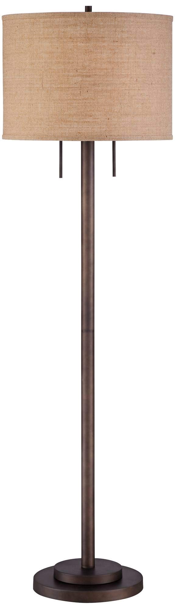 Possini Euro Design Garth Modern Industrial Standing Floor Lamp 63 1/2" Tall Oil Rubbed Bronze Brown Metal Burlap Fabric Drum Shade Decor for Living Room Reading House Bedroom Home Office House