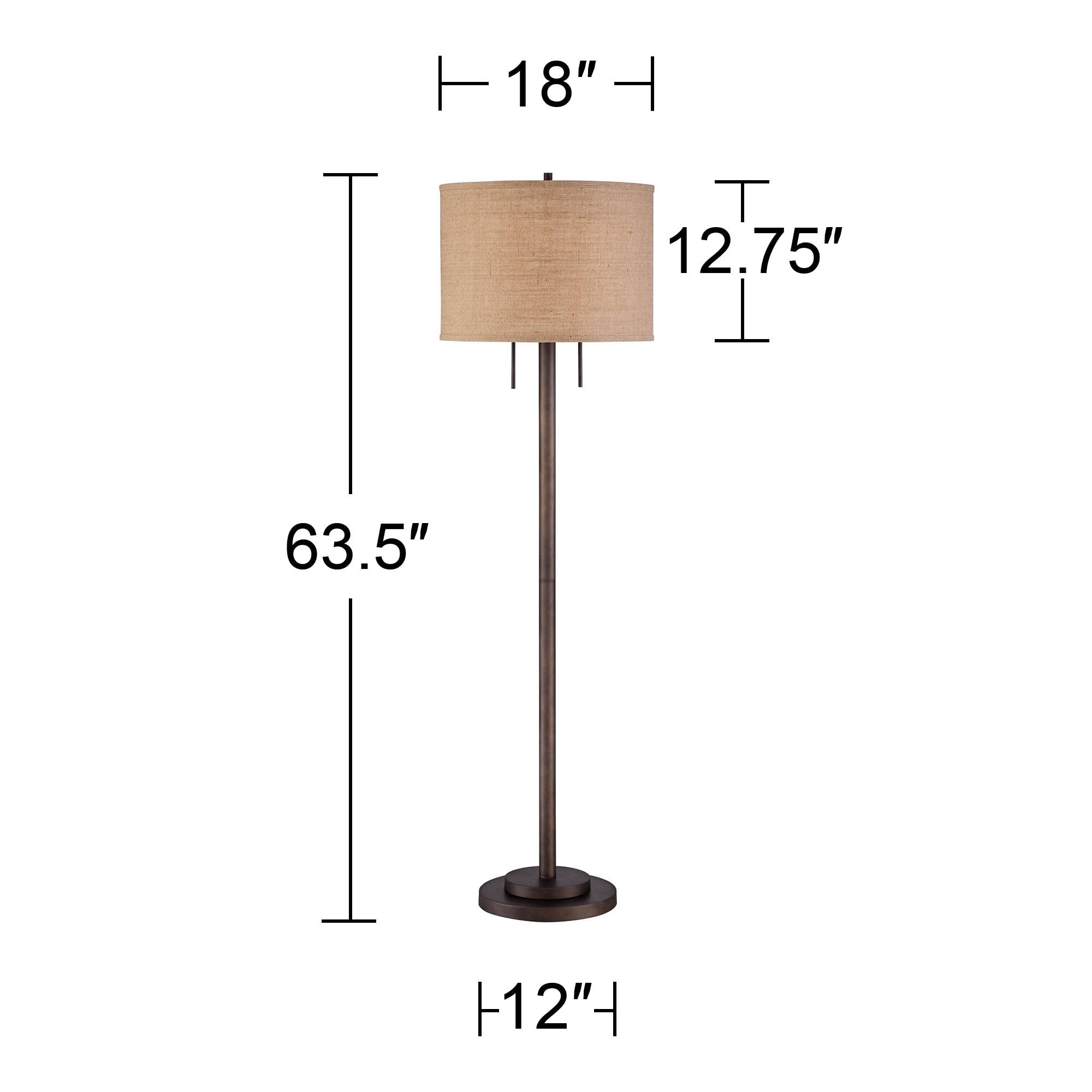 Possini Euro Design Garth Modern Industrial Standing Floor Lamp 63 1/2" Tall Oil Rubbed Bronze Brown Metal Burlap Fabric Drum Shade Decor for Living Room Reading House Bedroom Home Office House