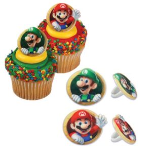 bakery crafts decopac super mario cupcake ring party favor decorations, random assortment (24 pack)