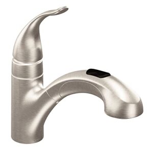 moen integra spot resist stainless one-handle pullout kitchen or laundry faucet featuring power clean with optional deckplate, 67315srs