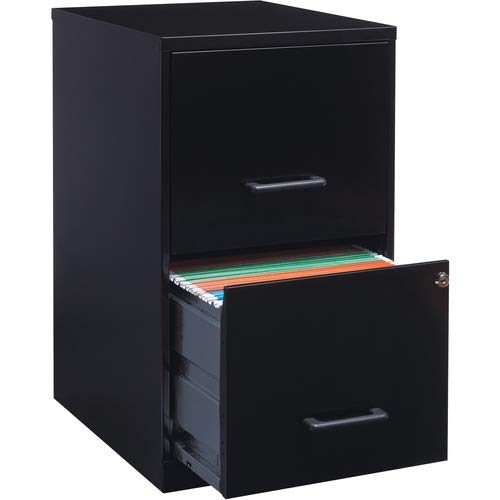 Lorell SOHO 18" 2-Drawer File Cabinet 14.3" x 18" x 24" -Locking Drawer, Pull Handle, Glide Suspension - Black