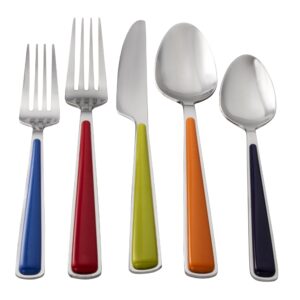 fiesta 20-piece merengue flatware silverware set, service for 4, stainless steel/abs, includes forks/knives/spoons, multicolor